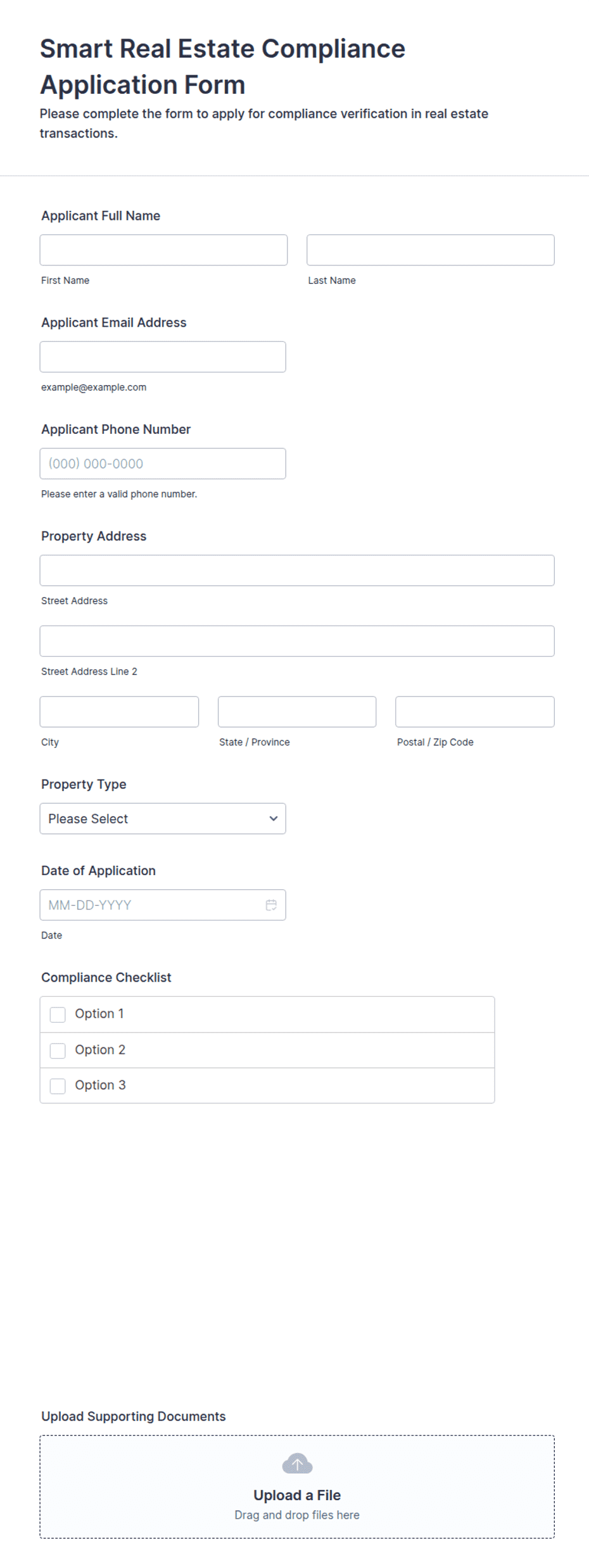 Smart Real Estate Compliance Application Form Template | Jotform