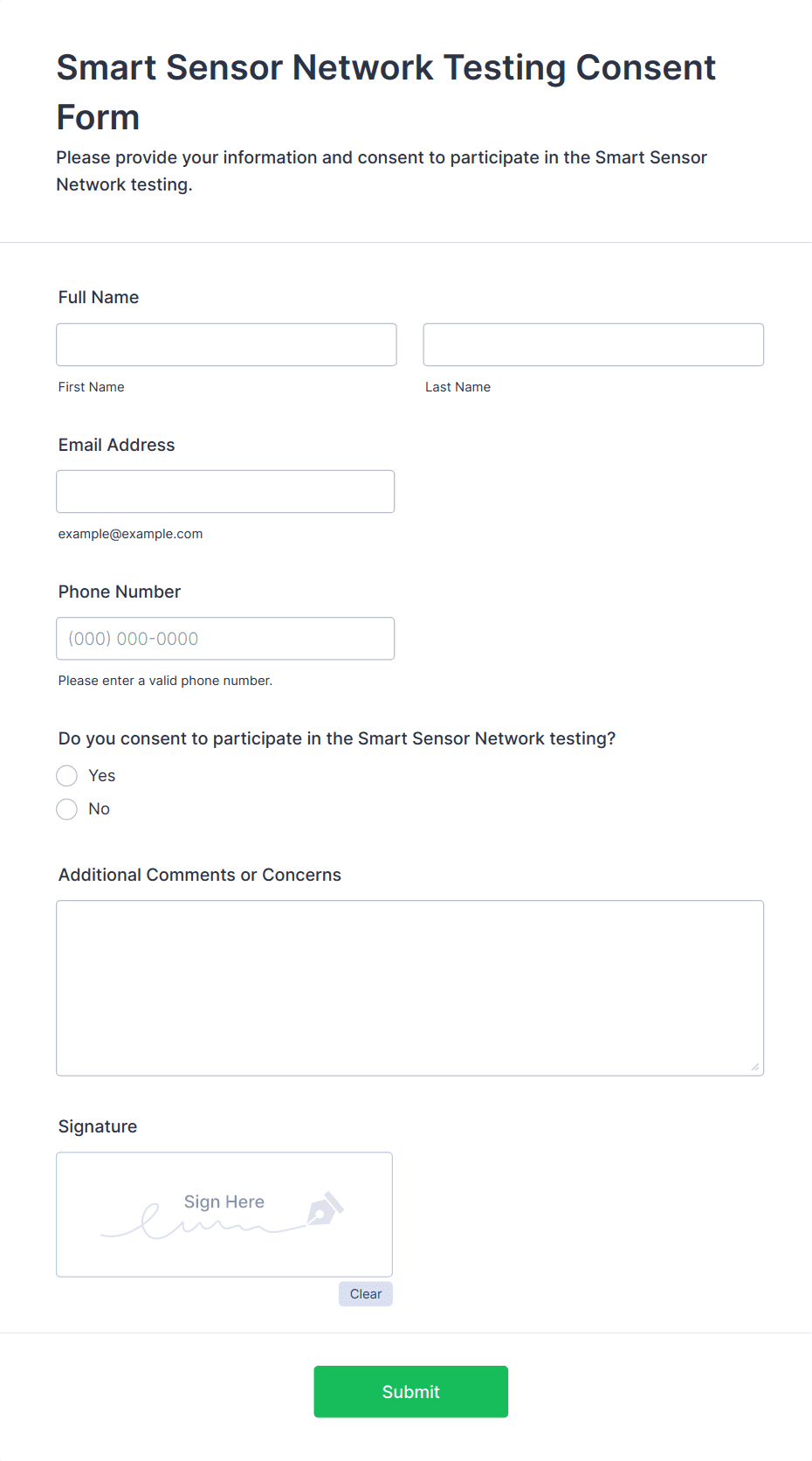 Smart Sensor Network Testing Consent Form Template | Jotform
