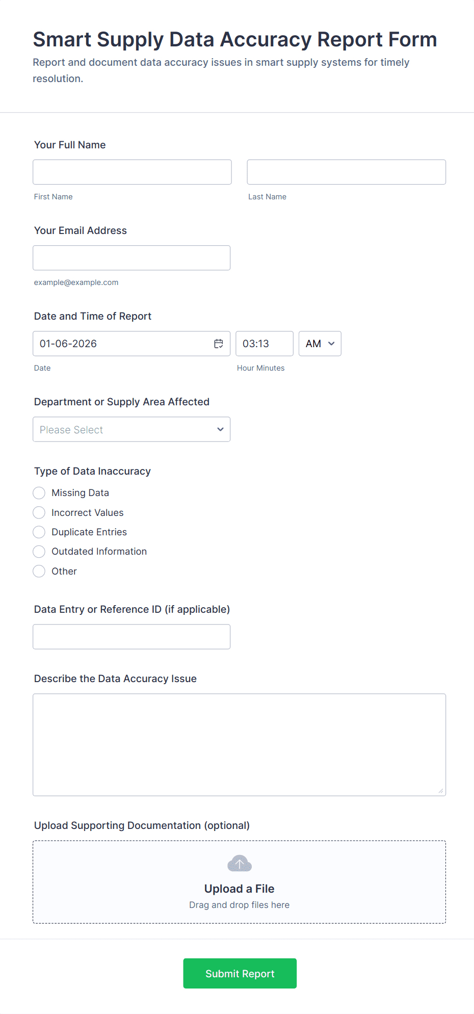 Smart Supply Data Accuracy Report Form Template | Jotform