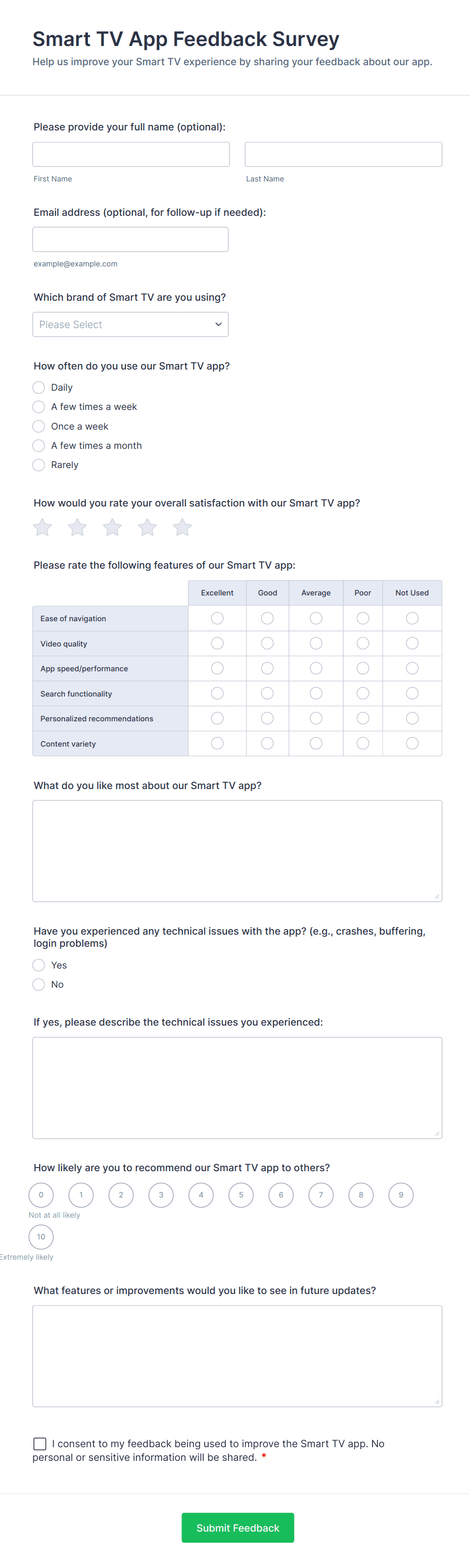 Smart TV App Feedback Survey Form Template | Jotform