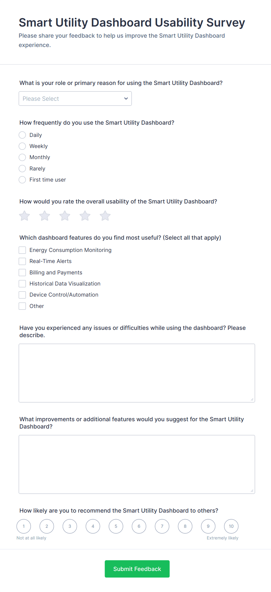 Smart Utility Dashboard Usability Survey Form Template | Jotform
