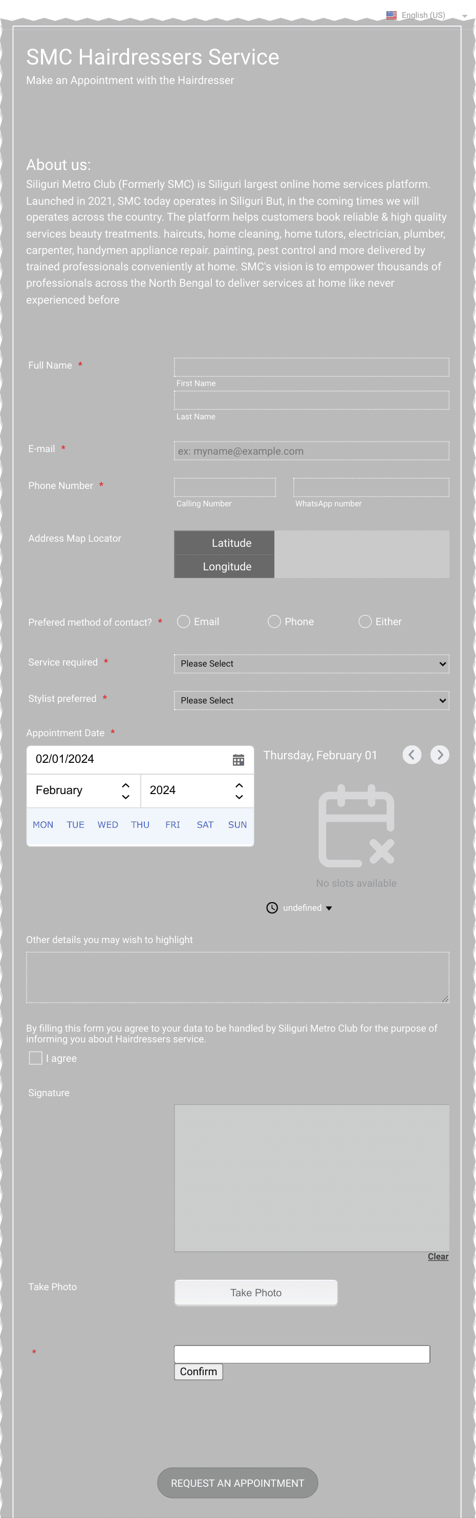 SMC Hairdressers Booking Form Template | Jotform