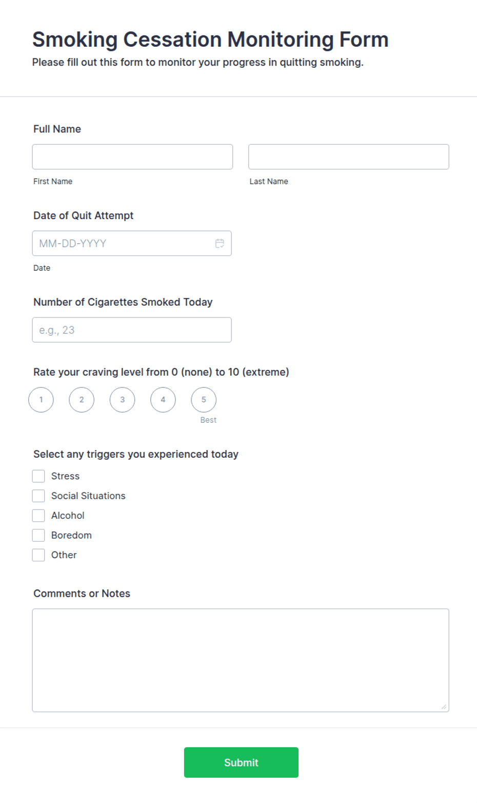 Smoking Cessation Monitoring Form Template | Jotform