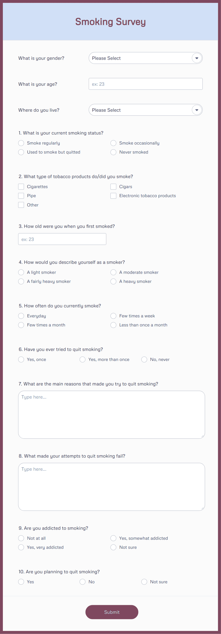 Smoking Survey Form Template | Jotform