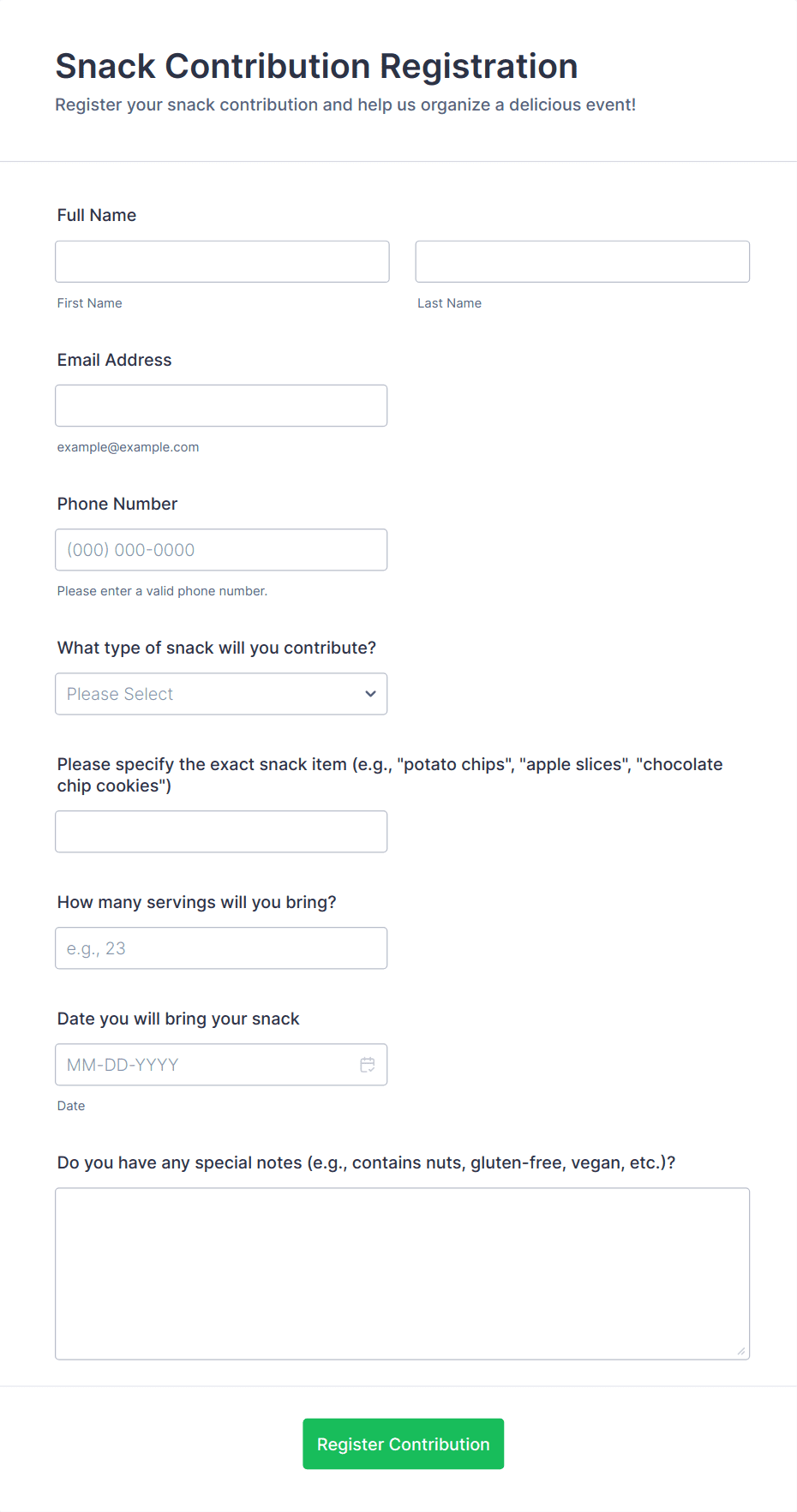 Snack Contribution Registration Form Template | Jotform