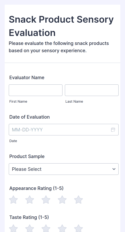 Snack Product Sensory Evaluation Form Template | Jotform