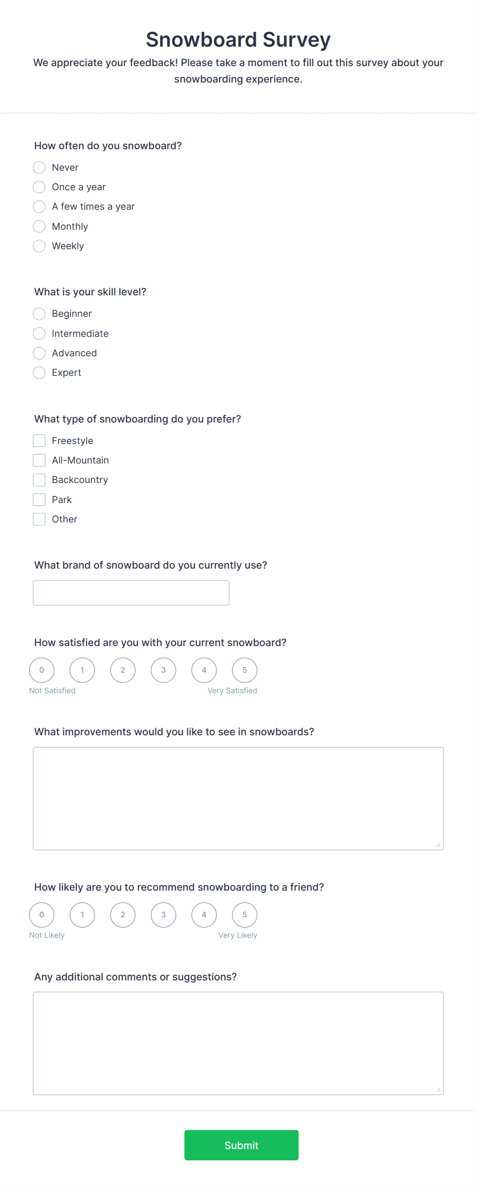 Snowboard Survey Form Template | Jotform