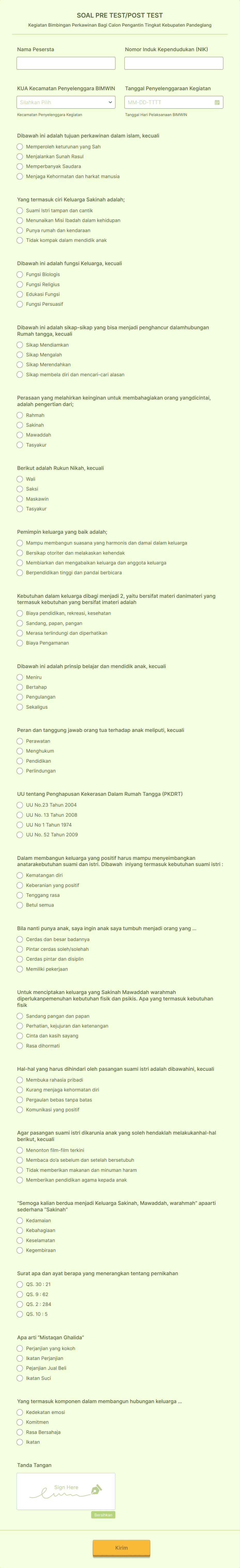 Soal Pre Test/Post Test Template Formulir | Jotform