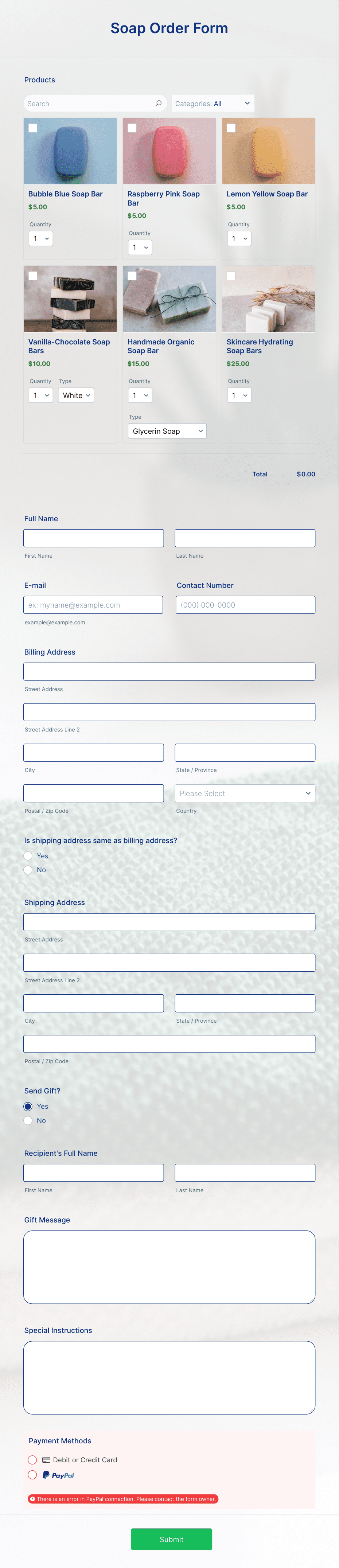Soap Order Form Template | Jotform