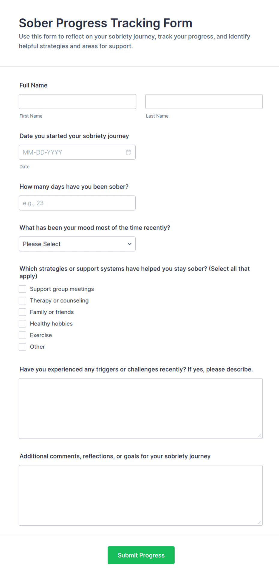 Sober Progress Tracking Form Template | Jotform