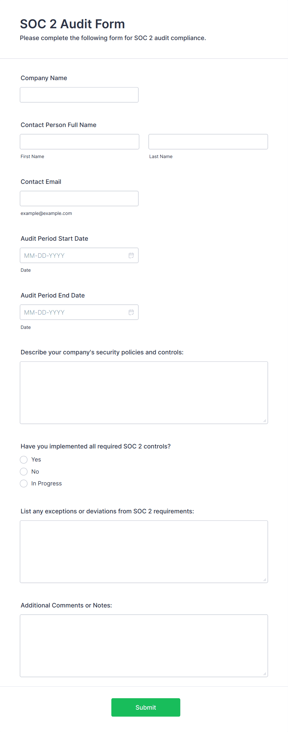SOC 2 Audit Form Template | Jotform