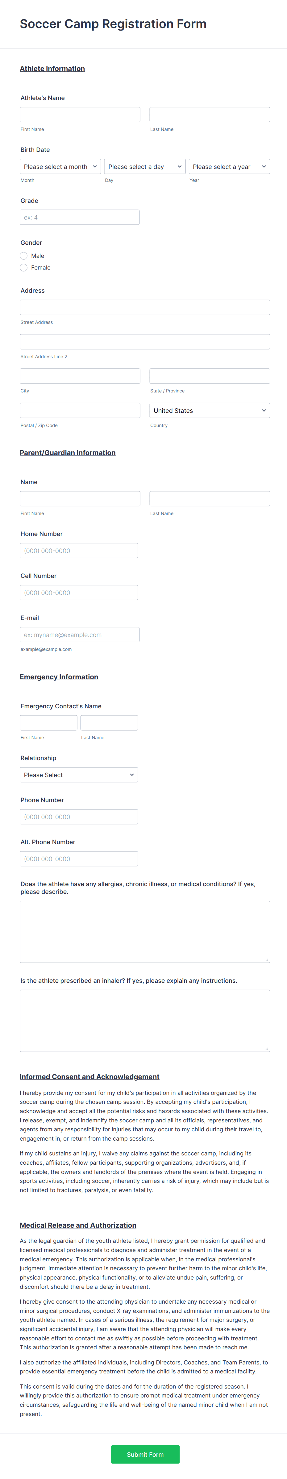 Soccer Camp Registration Form Template | Jotform