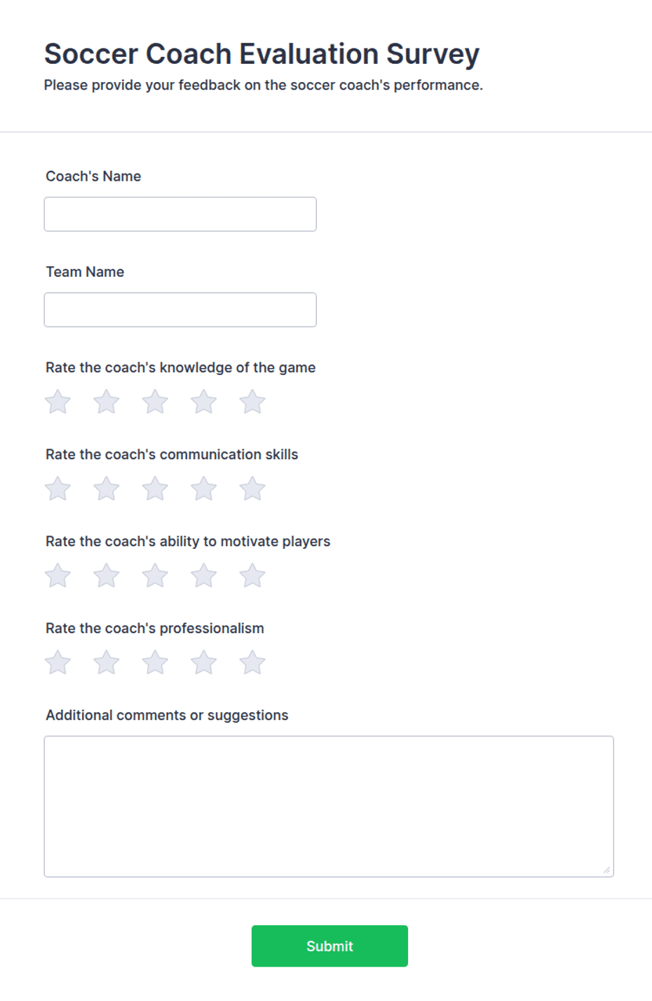 Soccer Coach Evaluation Survey Form Template | Jotform