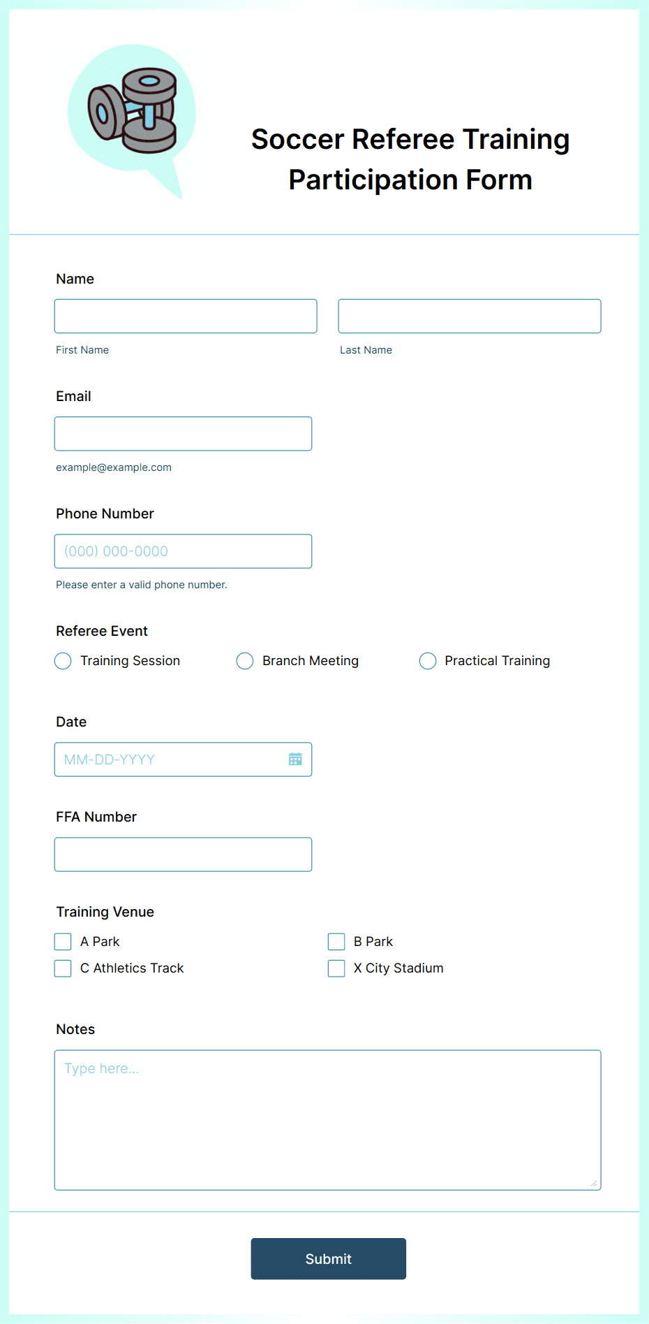 Soccer Referee Training Participation Form Template | Jotform