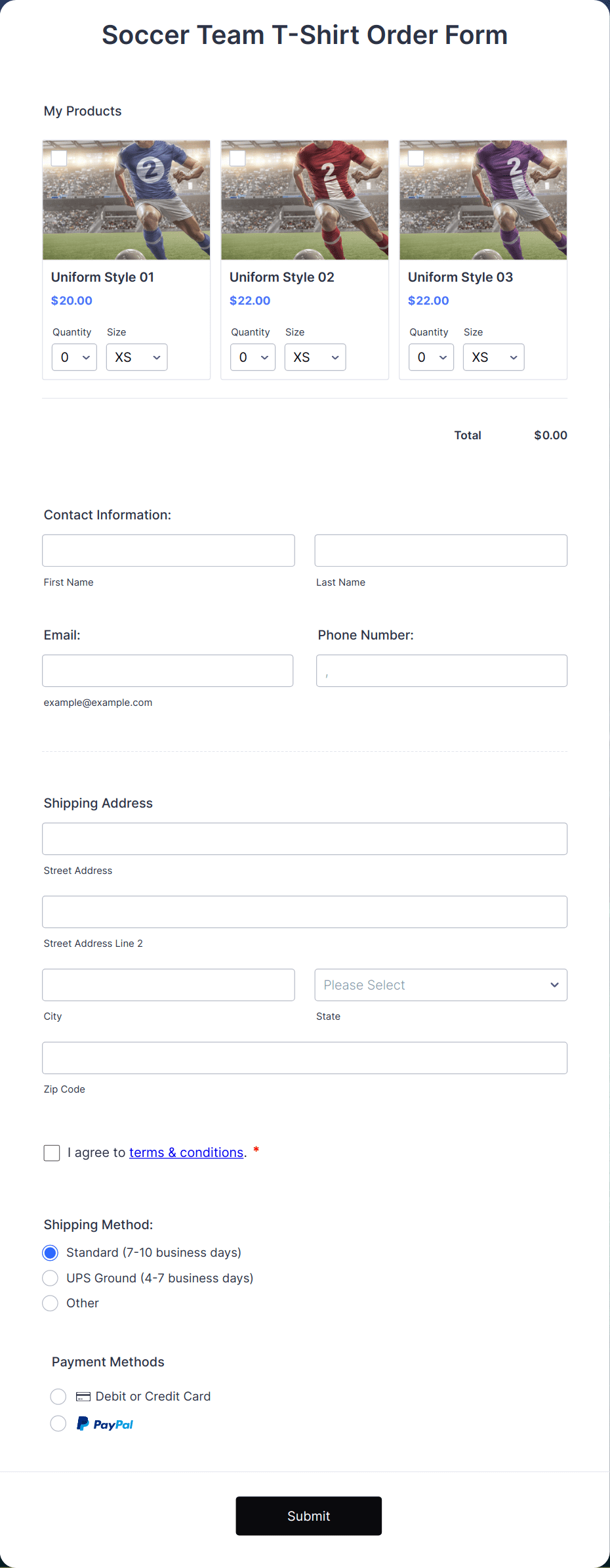 Soccer Team T-Shirt Order Form Template | Jotform