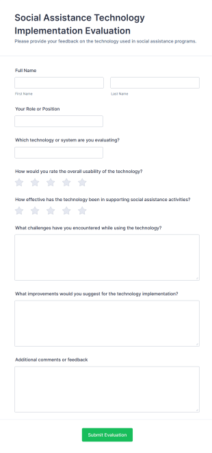 Social Assistance Technology Implementation Evaluation Form Template ...