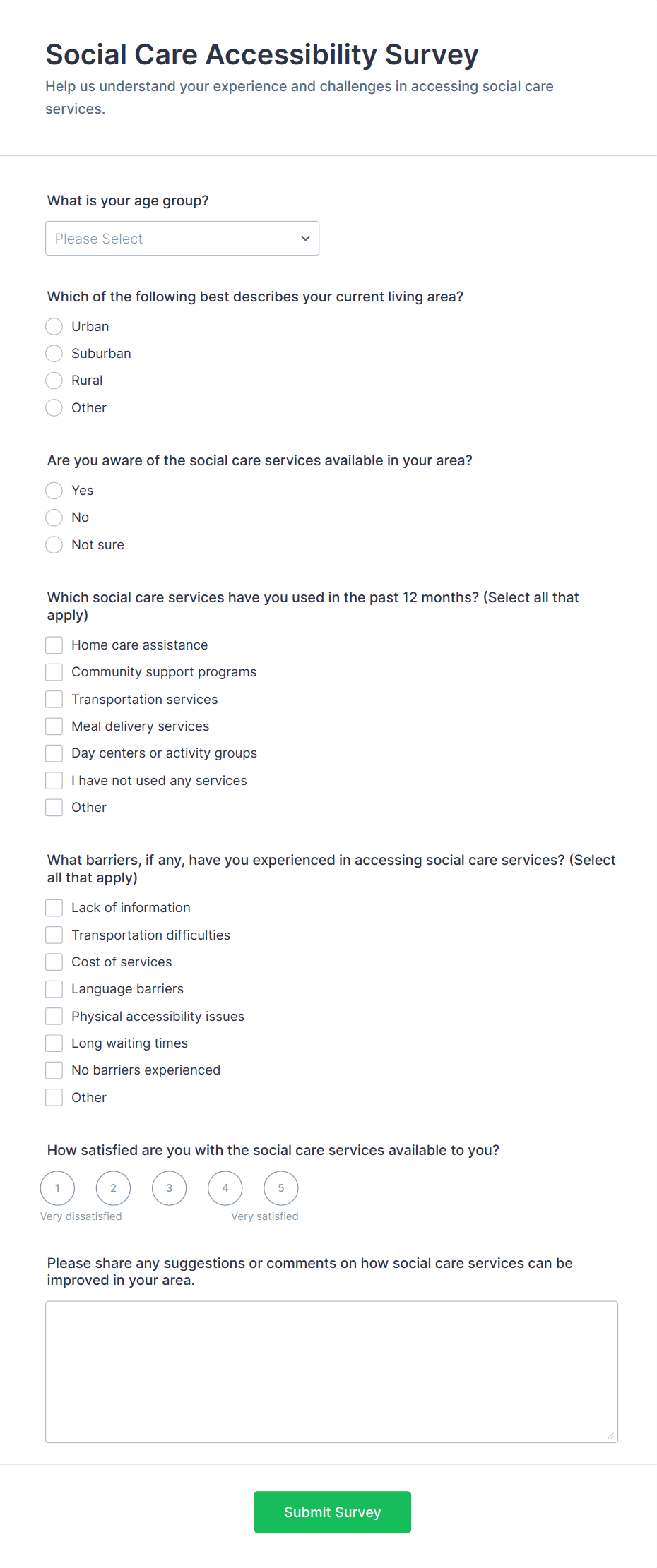 Social Care Accessibility Survey Form Template | Jotform