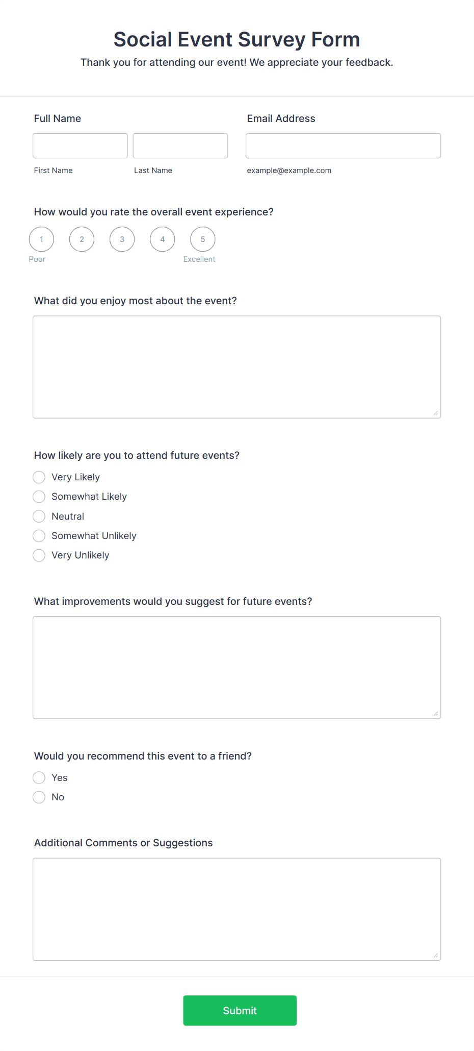 Social Event Survey Form Template | Jotform