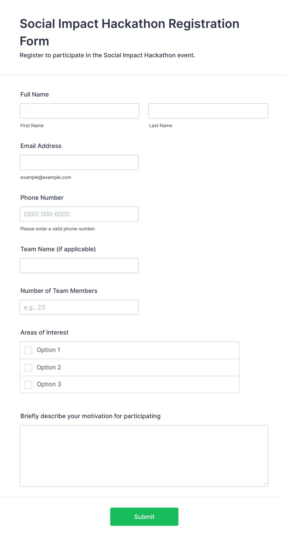 Social Impact Hackathon Registration Form Template | Jotform