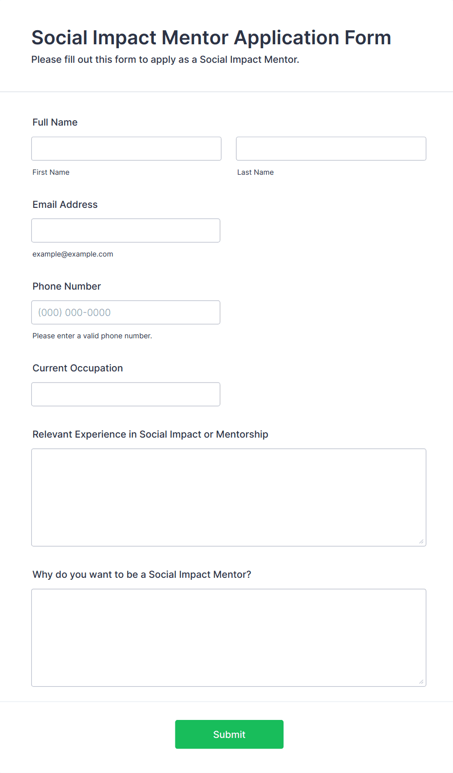 Social Impact Mentor Application Form Template | Jotform