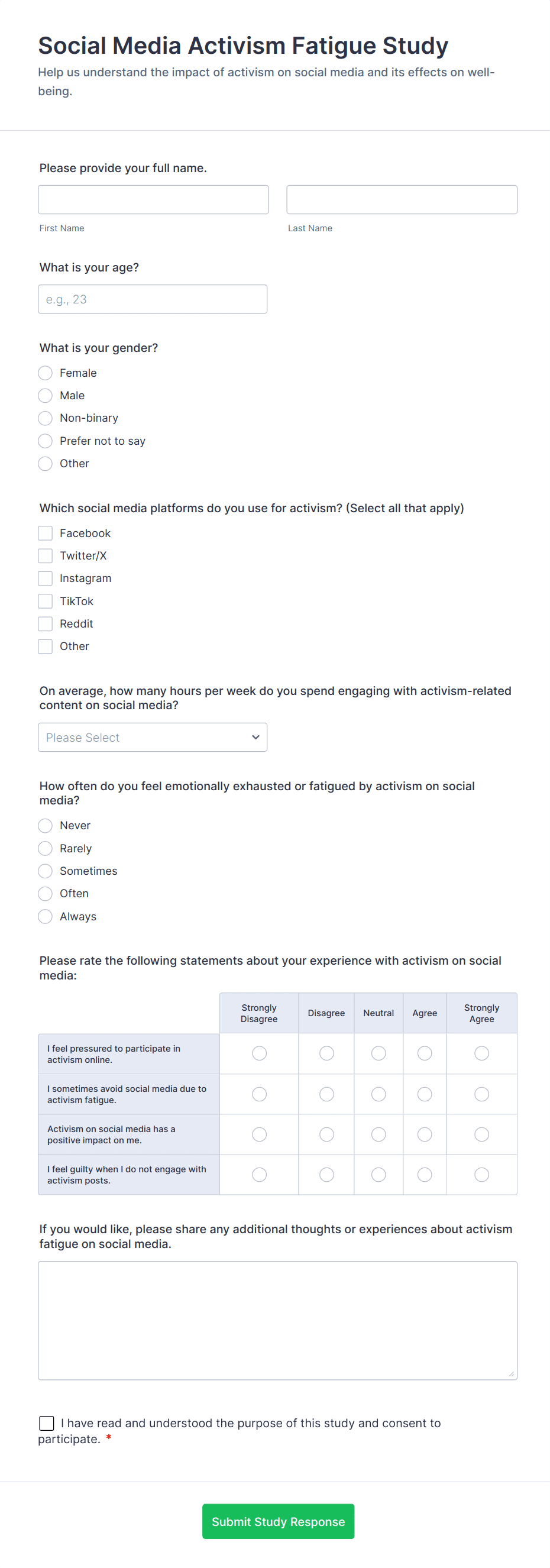 Social Media Activism Fatigue Study Form Template | Jotform