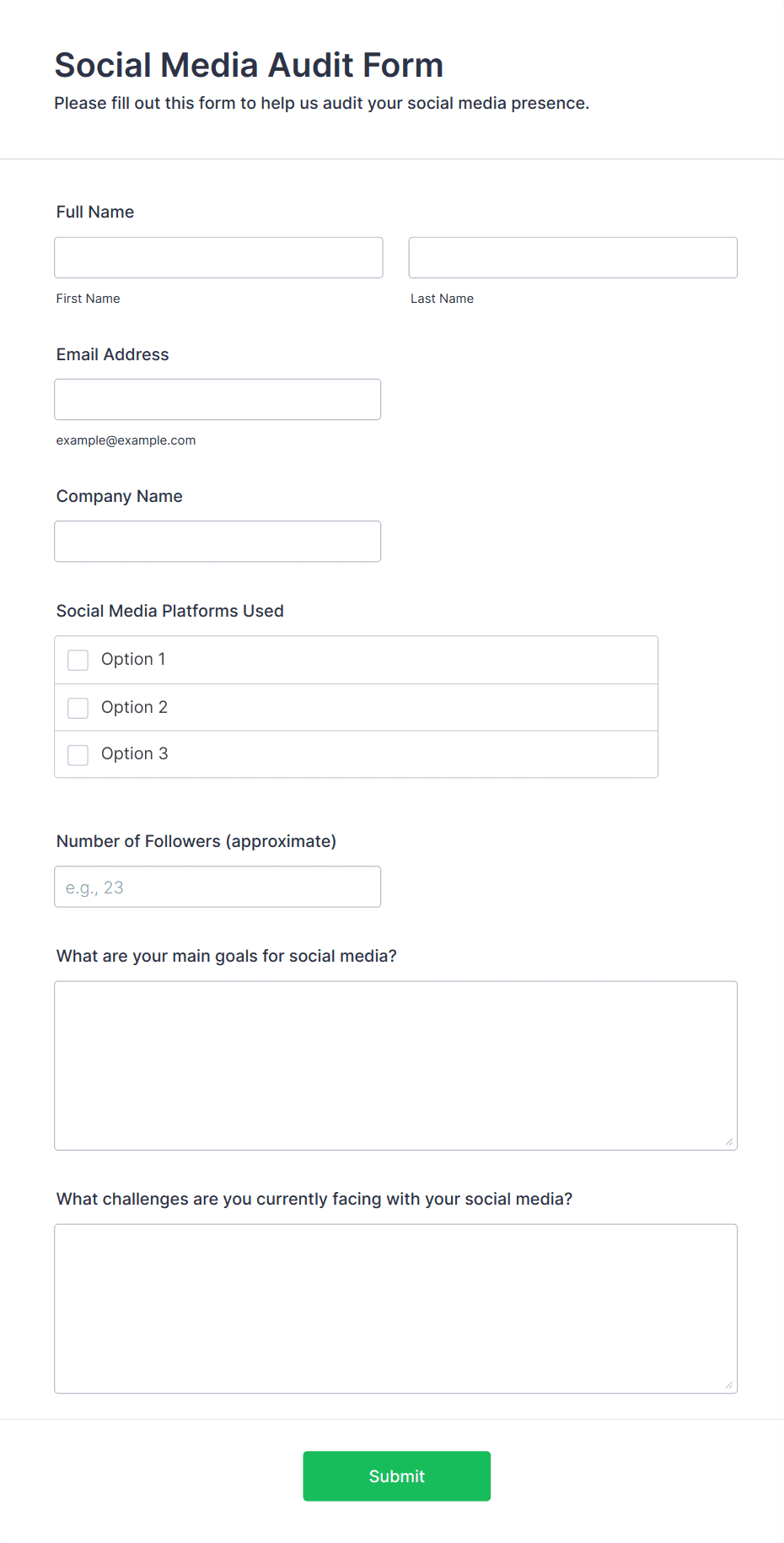 Social Media Audit Form Template | Jotform