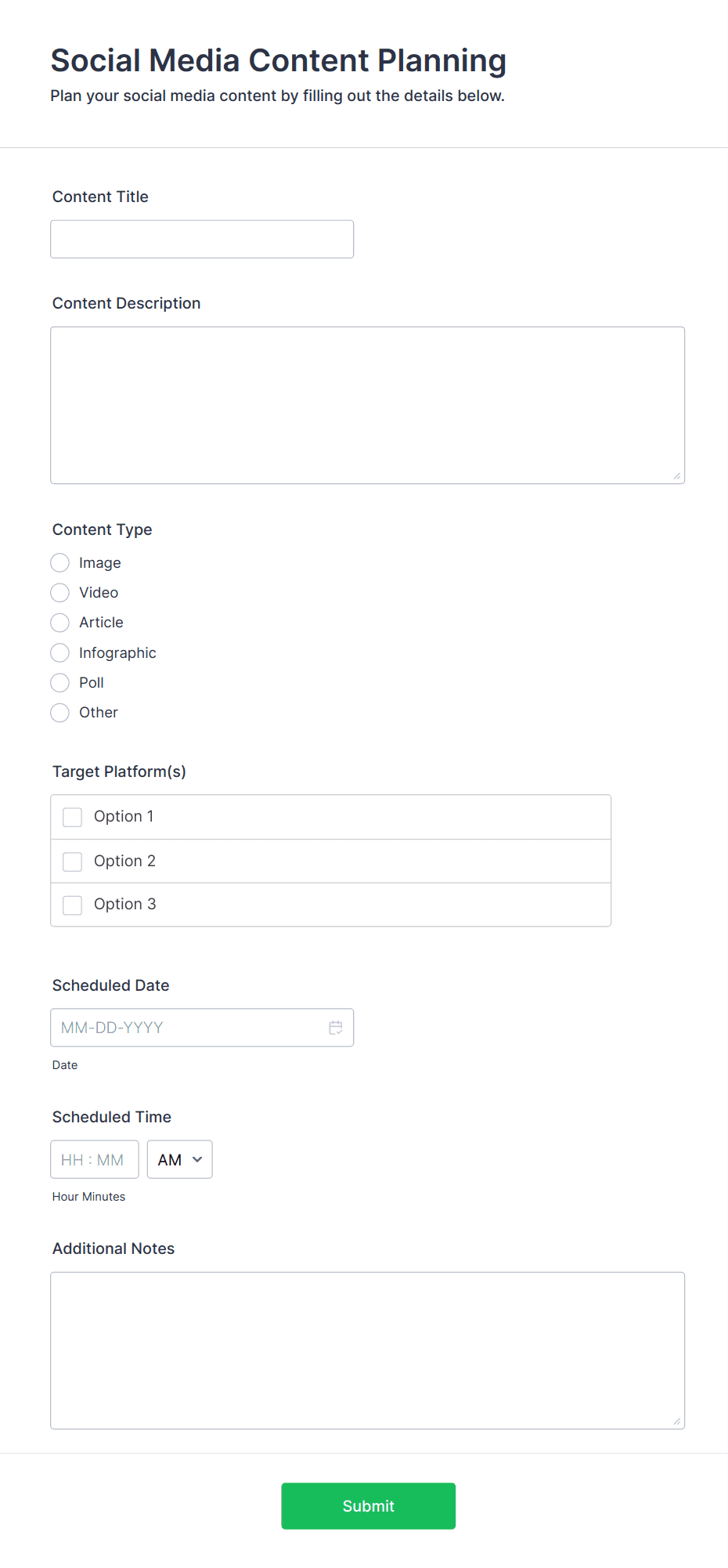 Social Media Content Planning Form Template | Jotform
