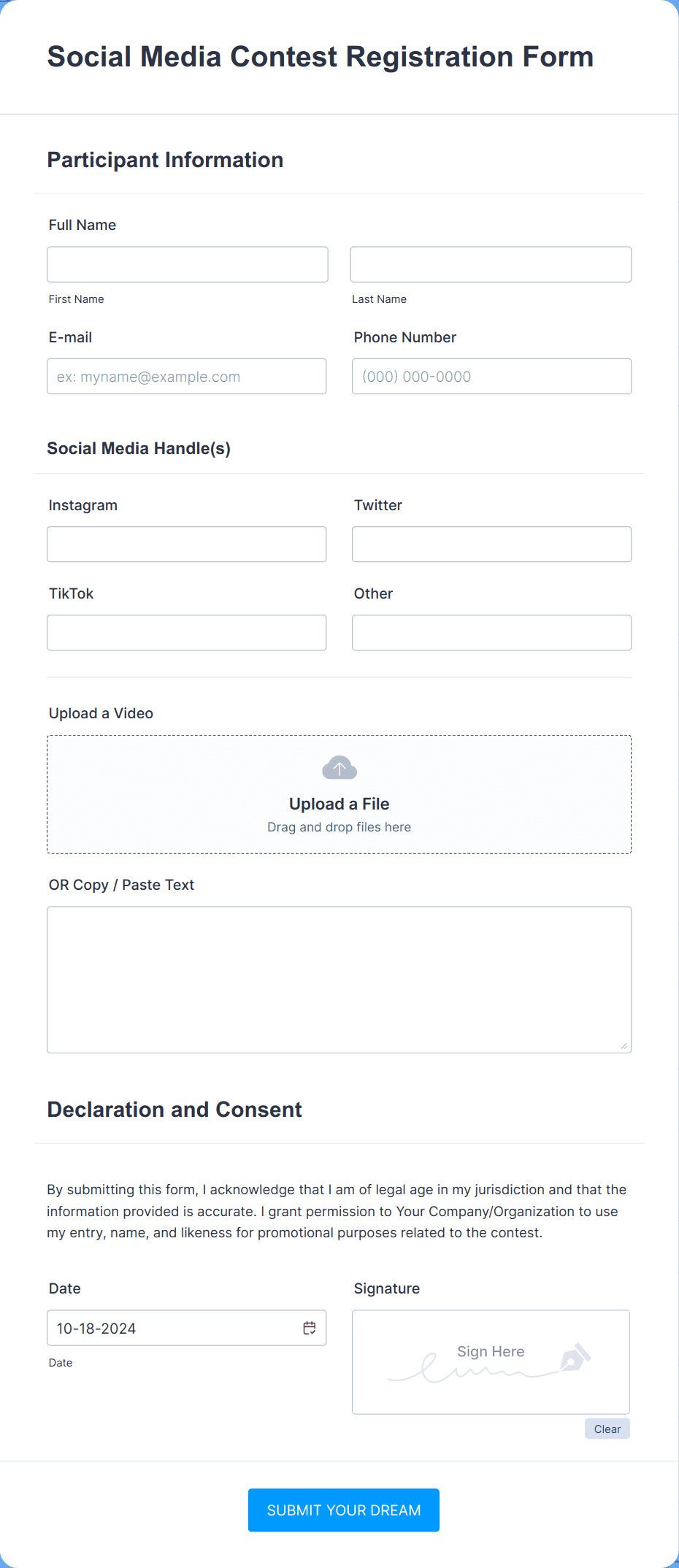 Social Media Contest Registration Form Template | Jotform