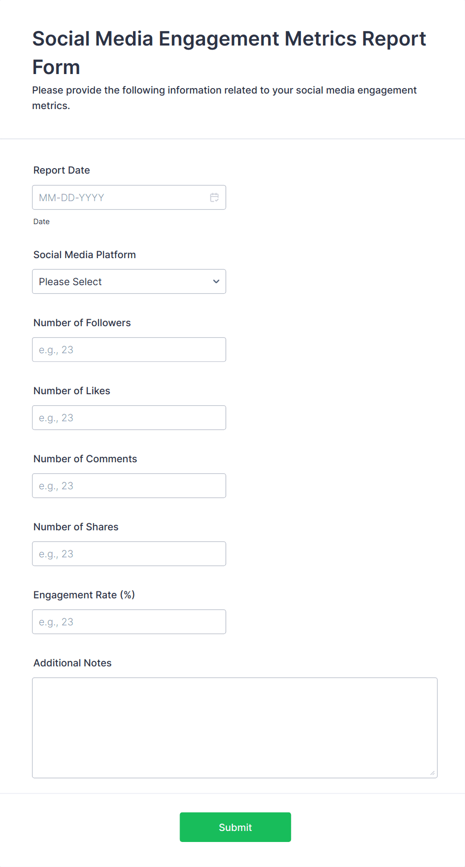 Social Media Engagement Metrics Report Form Template | Jotform