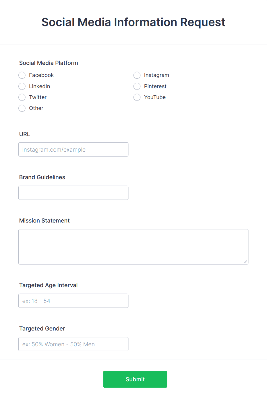 Social Media Information Request Form Template | Jotform