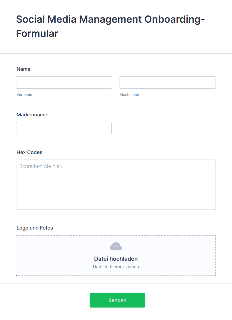 Social Media Management Onboarding-Formular Formularvorlage | Jotform