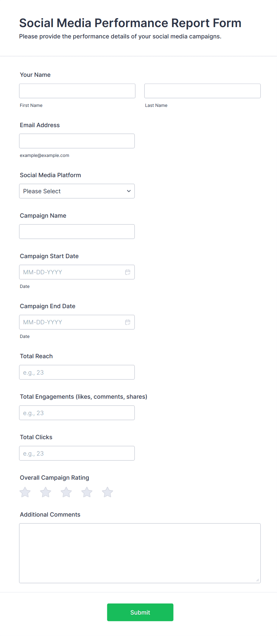 Social Media Performance Report Form Template | Jotform