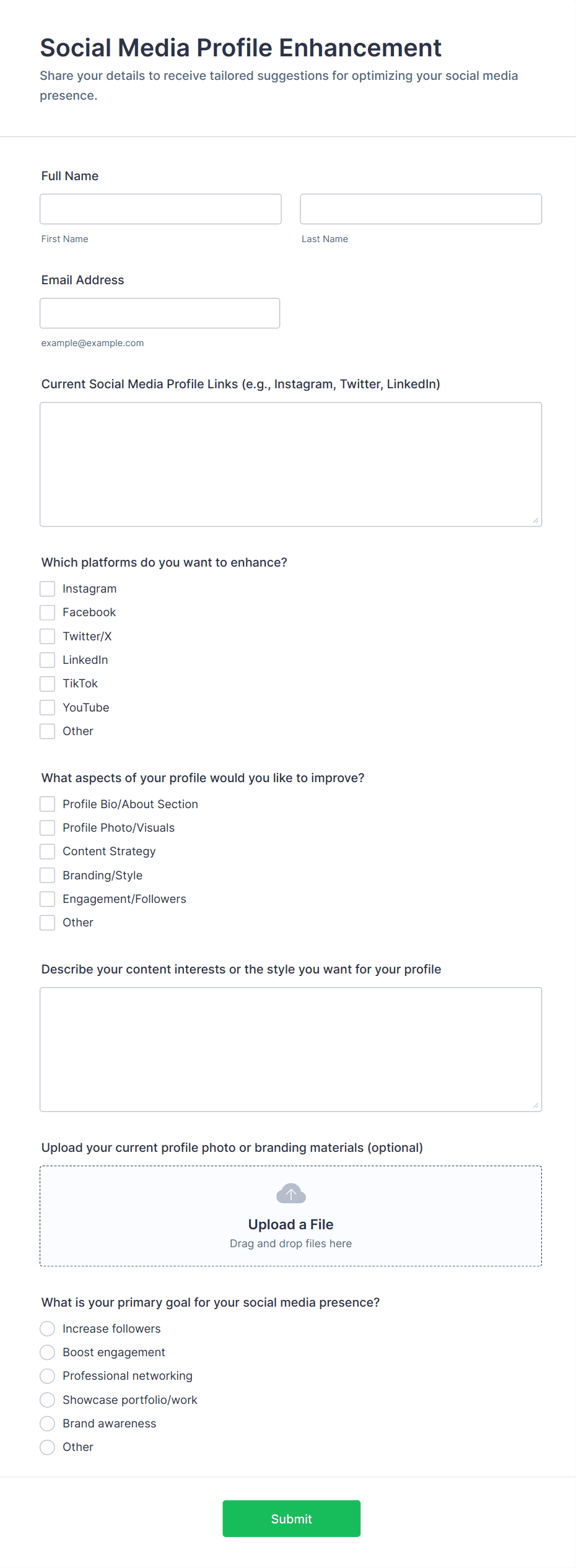 Social Media Profile Enhancement Form Template | Jotform