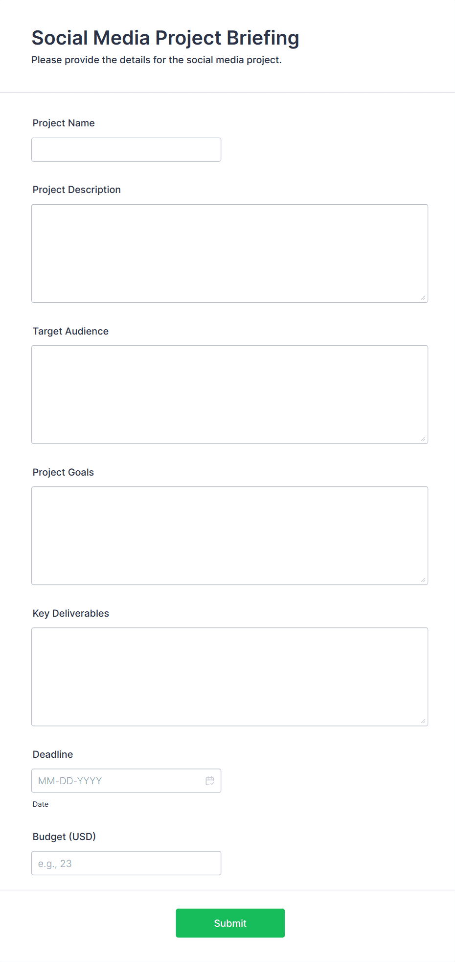 Social Media Project Briefing Form Template | Jotform