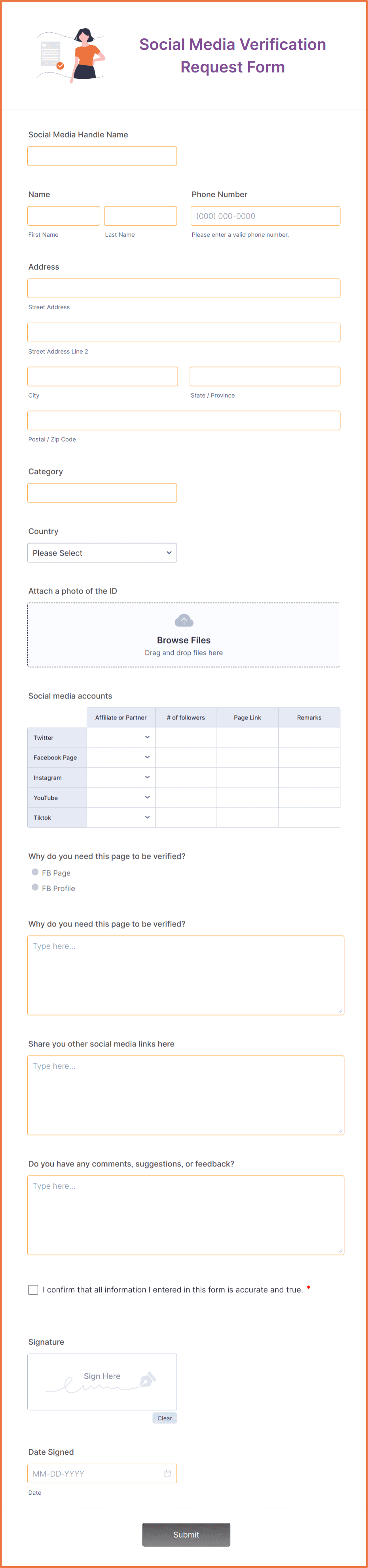 Social Media Verification Request Form Template | Jotform