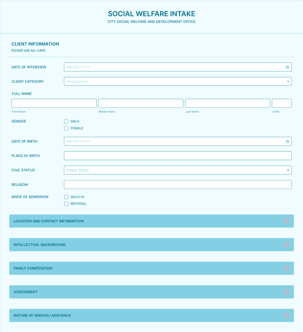 Social Welfare Intake - Dc2020 Form Template | Jotform