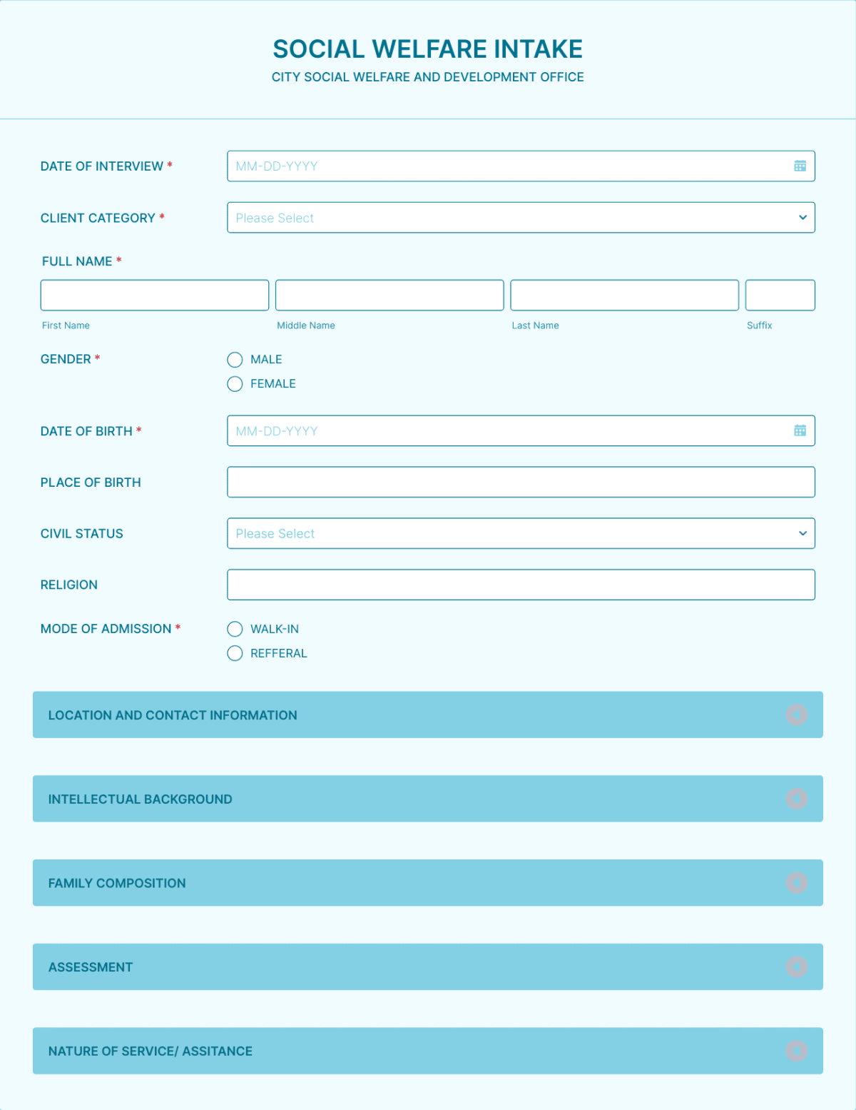 Social Welfare Intake Form Template | Jotform