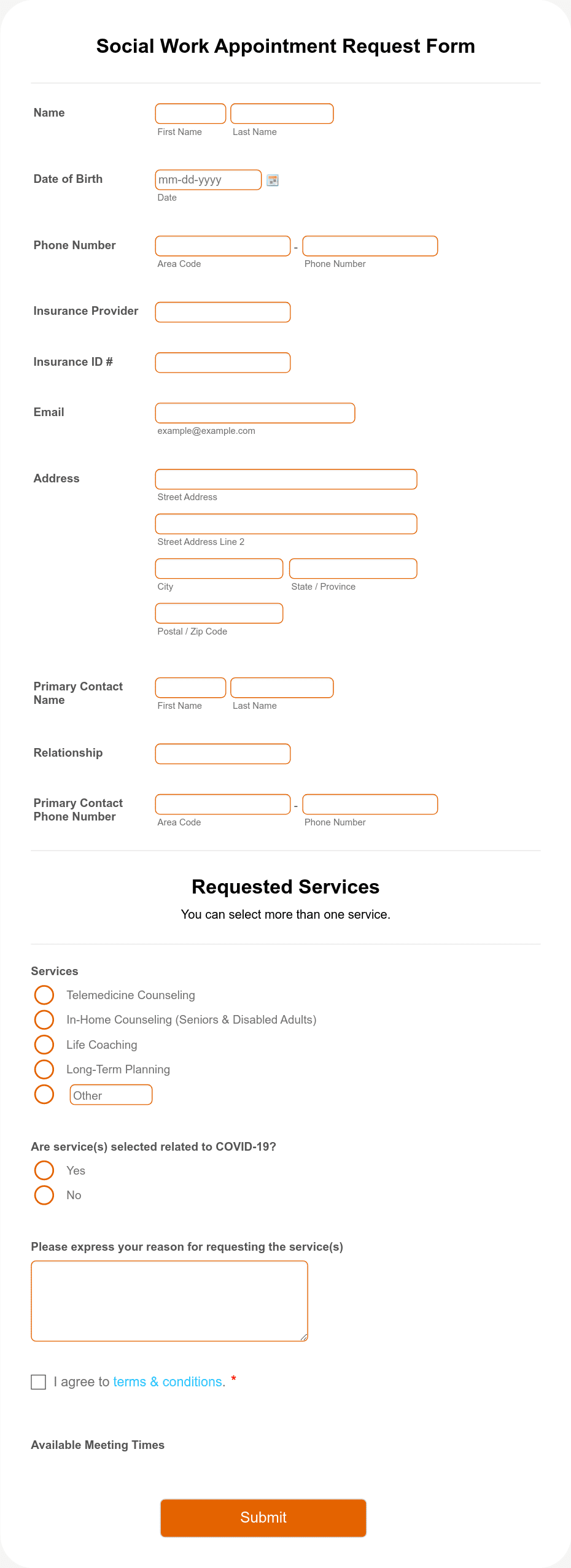 Social Work Appointment Request Form Template | Jotform