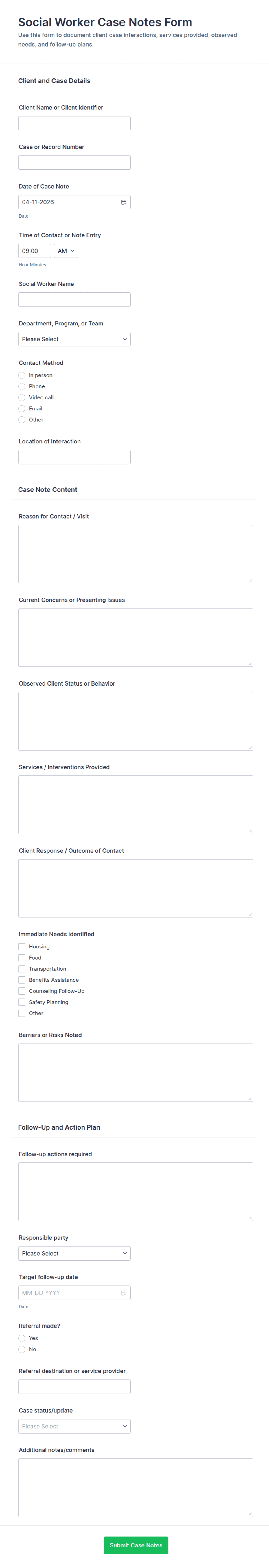 Social Worker Case Notes Form Template | Jotform