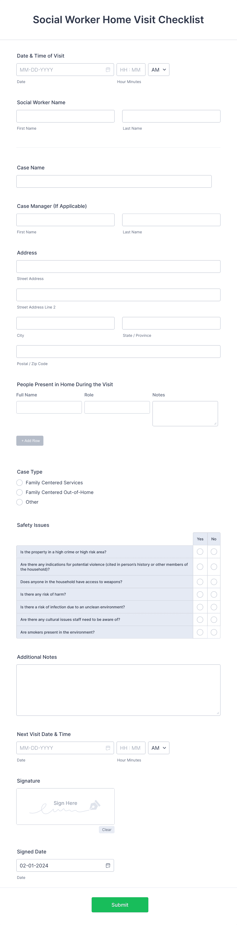 Social Worker Home Visit Checklist Form Template | Jotform