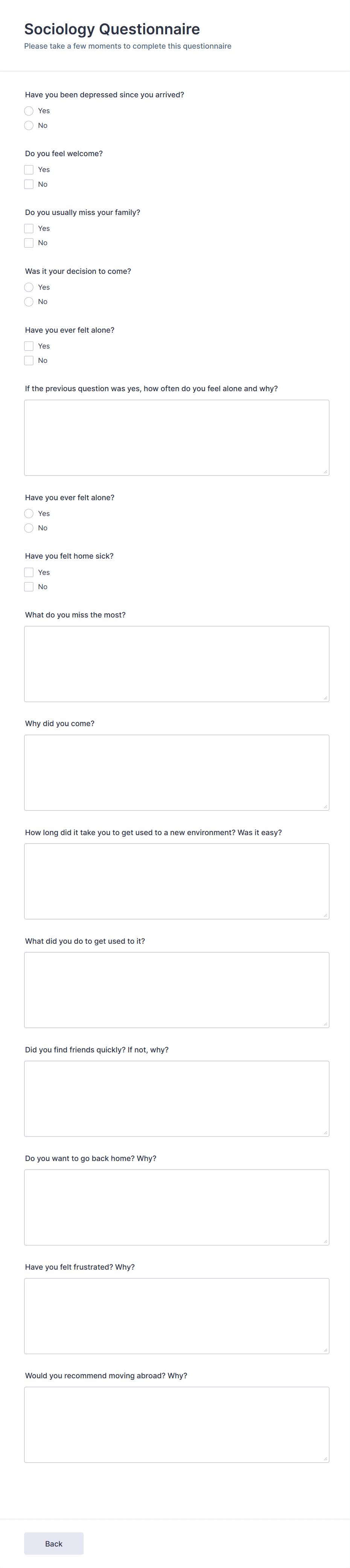 Sociology questionnaire Form Template | Jotform