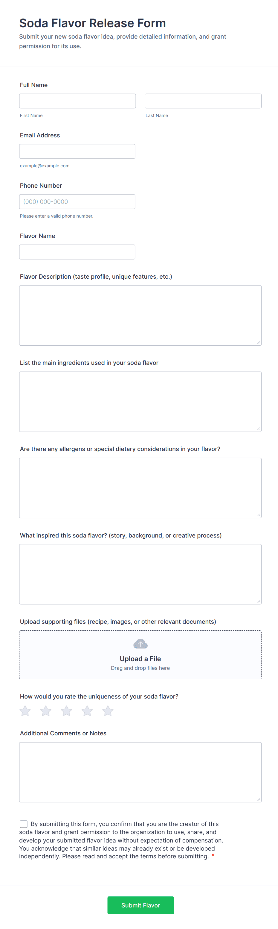 Soda Flavor Release Form Form Template | Jotform