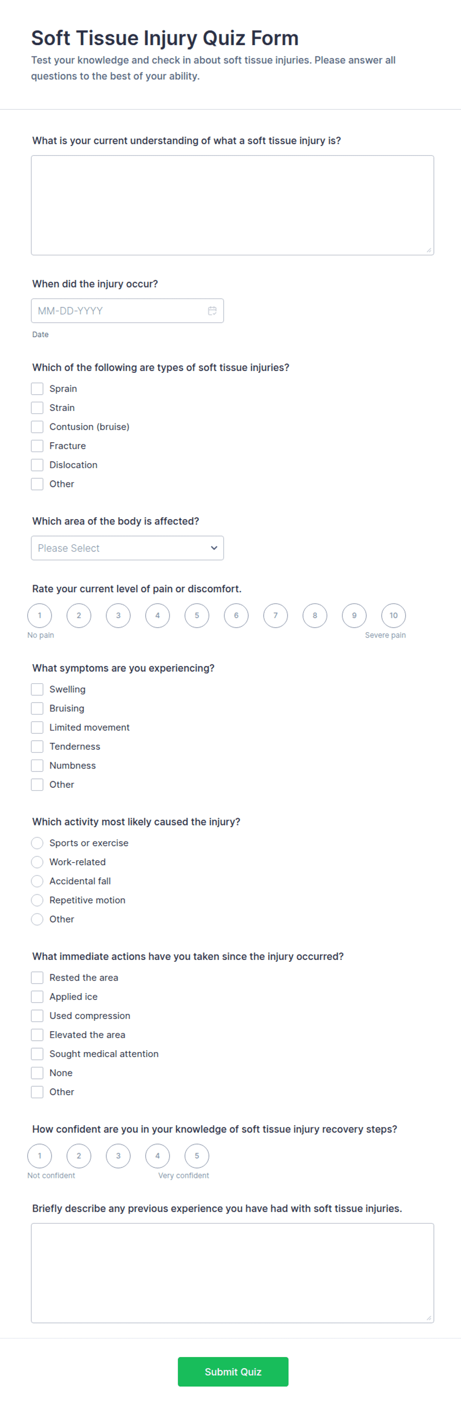 Soft Tissue Injury Quiz Form Template | Jotform