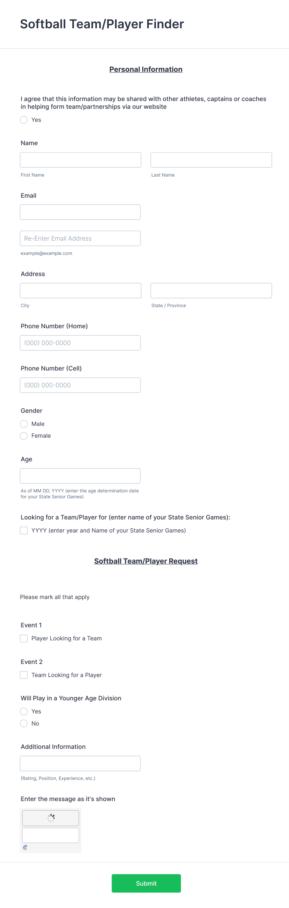 Softball Team/Player Finder (TEMPLATE) Form Template | Jotform