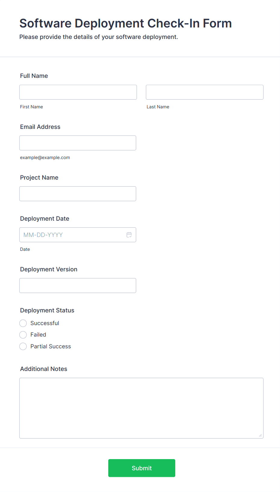 Software Deployment Check-In Form Template | Jotform
