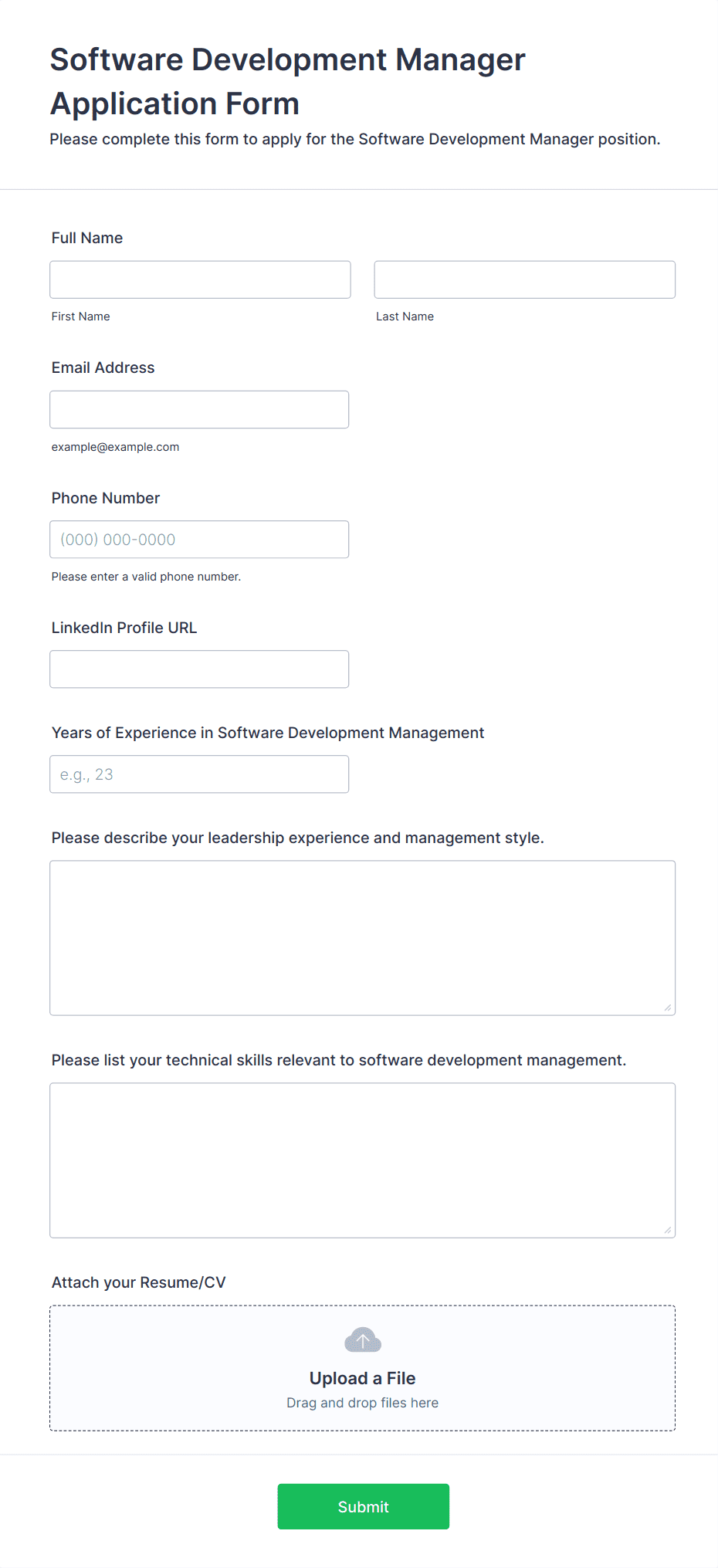 Software Development Manager Application Form Template | Jotform