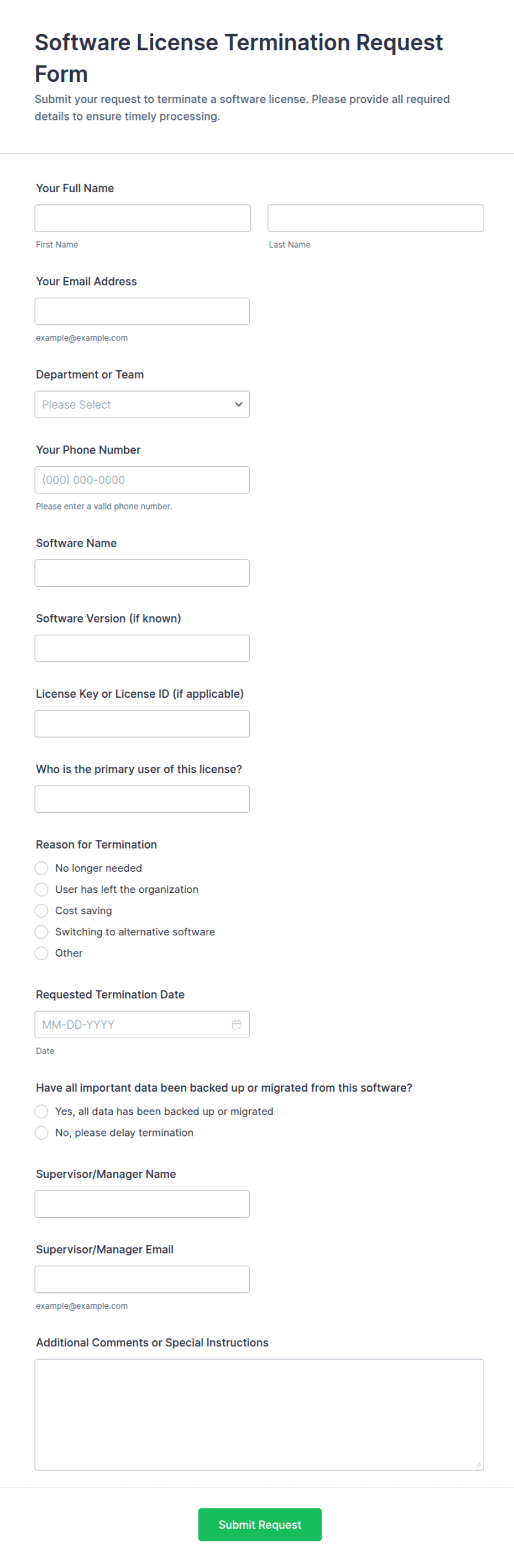 Software License Termination Request Form Template | Jotform