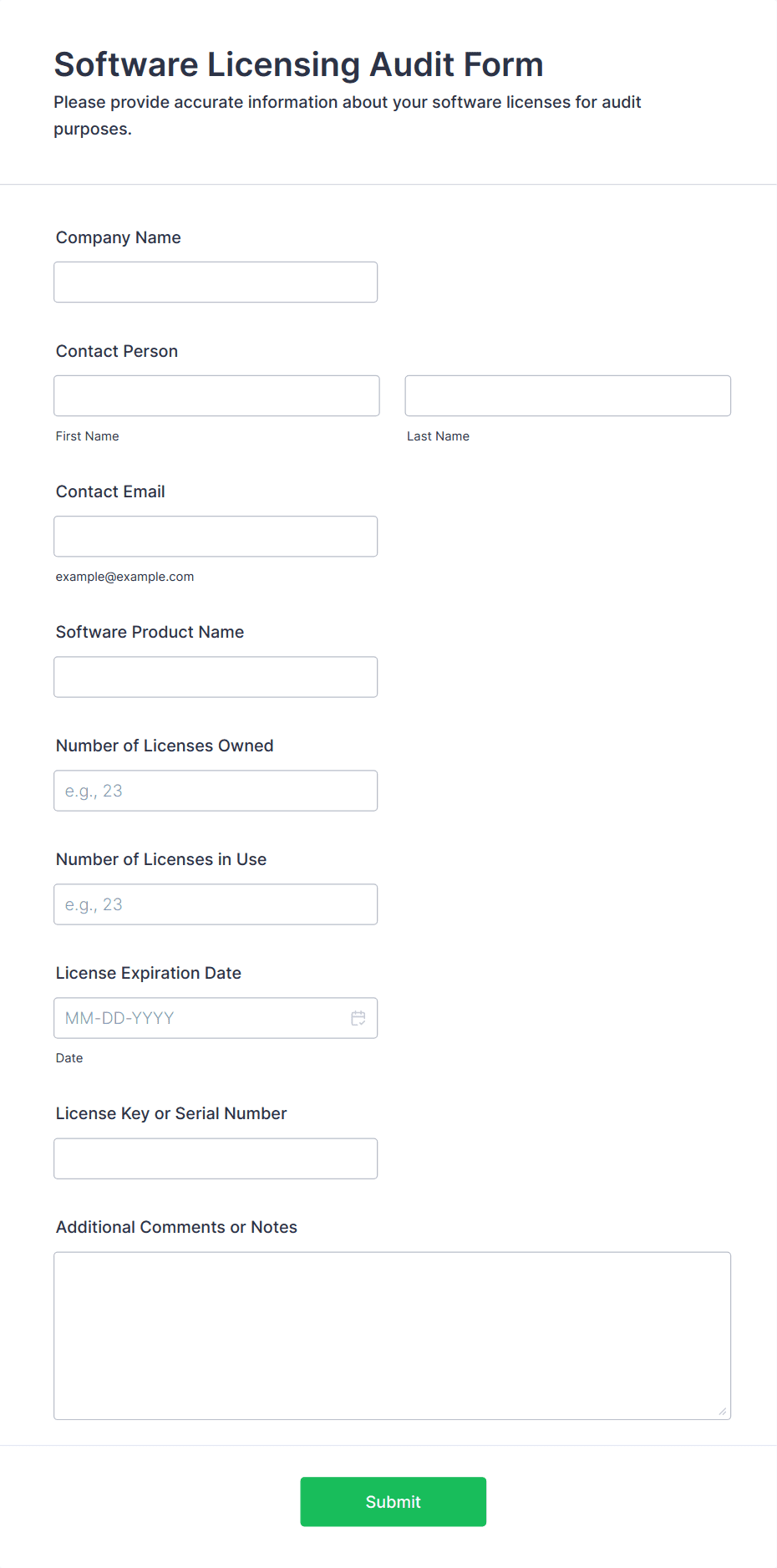 Software Licensing Audit Form Template | Jotform