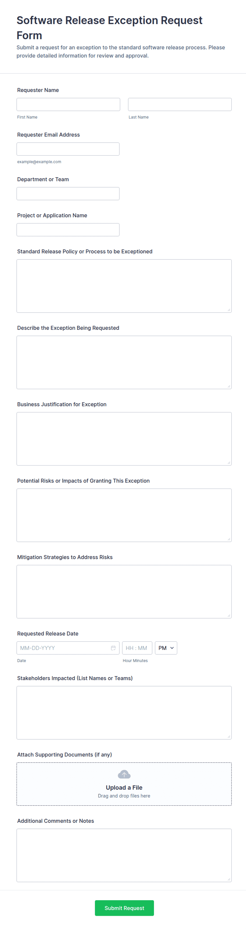 Software Release Exception Request Form Template | Jotform