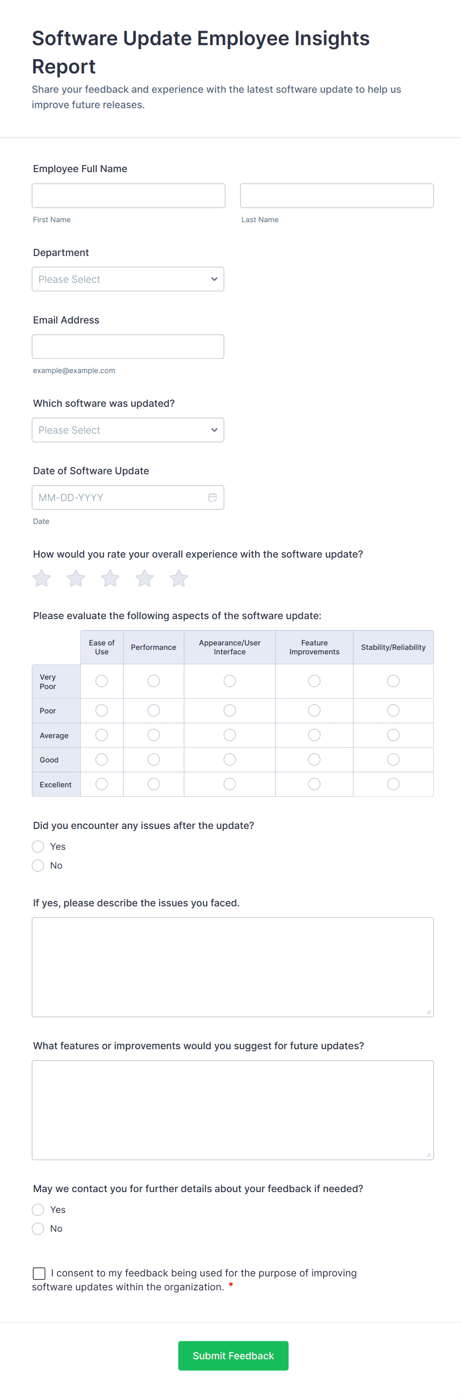 Software Update Employee Insights Report Form Template | Jotform
